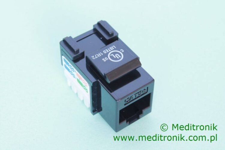 Moduł keystone gniazdo RJ45 UTP kat.5e czarne montaż pionowy